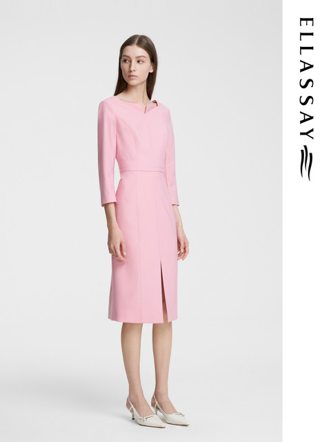 ELLASSAY Gelisi Early Spring New Wool One-Line Collar Mid-Length Dress ...