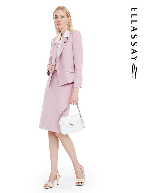 ELLASSAY spring new hemp twill honey pink suit for women EWE331T04500