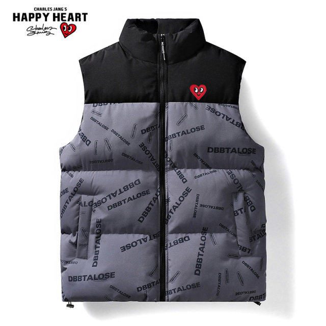 Charles Heart Contrast Letter Printed Autumn and Winter Cotton Vest Men's 2024 New Stand Collar ...