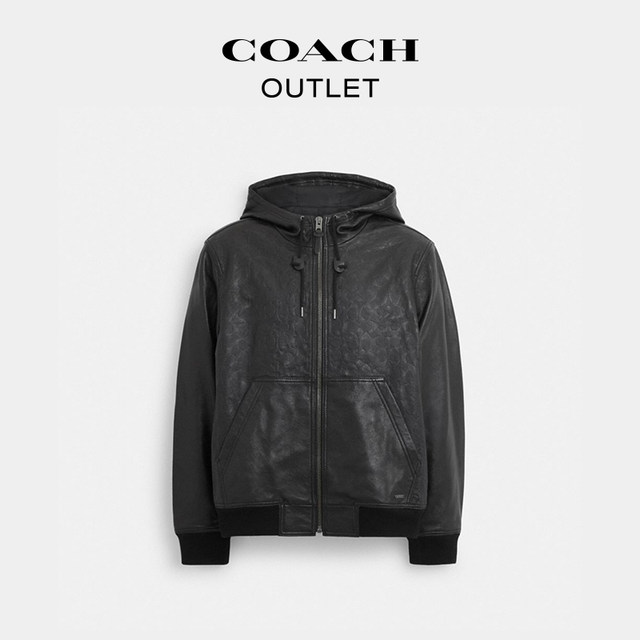 COACH/Coach Outlet Men's Embossed Leather Jacket Comfortable Casual Jacket