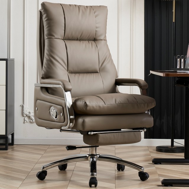 Genuine leather boss chair, business office chair, reclining computer ...
