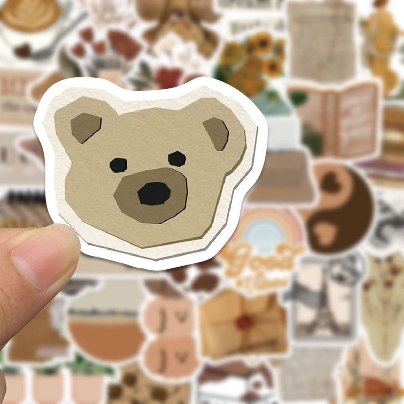 60 pieces of brown aesthetic stickers simple ins waterproof notebook ...