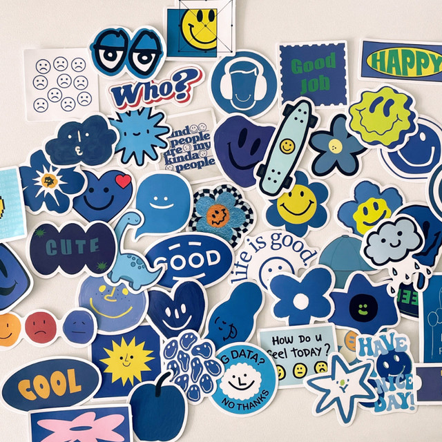 59 blue smiley face stickers mobile phone case computer notebook ...
