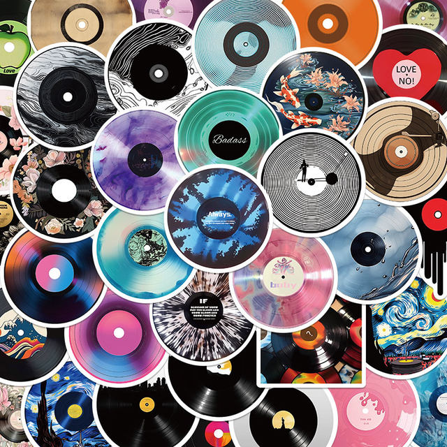 50 pieces of vinyl CD stickers, discs, cool decorative guitars, laptop ...