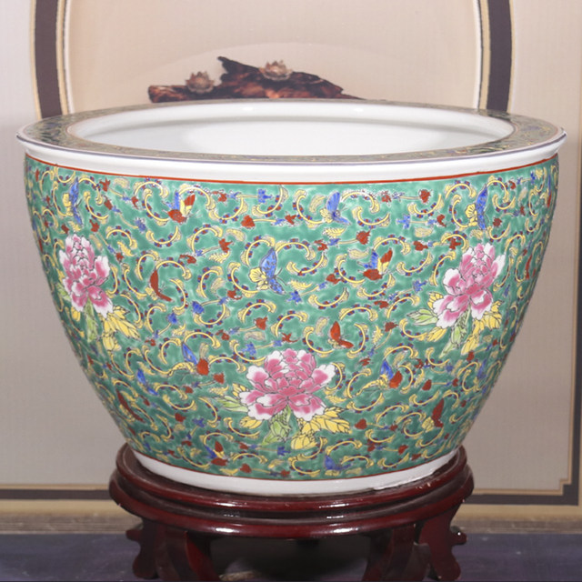 Jingdezhen retro hand -painted ceramic fish tank yard