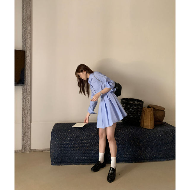 pusumede'miu girl' long-sleeved plaid shirt dress dress for women waist ...