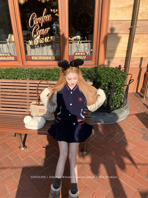 COOLLINE Lin Zixi Edinburgh goes to MIU, knitted cardigan baseball ...