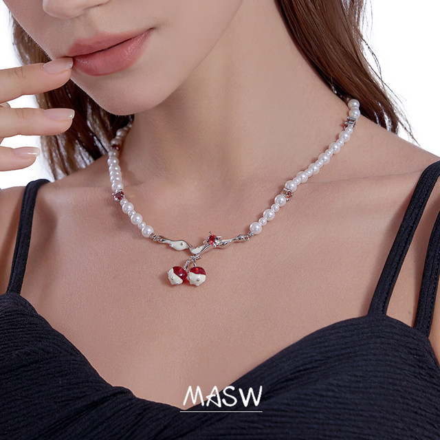 MASW Ma Xiu original design colorful summer series red cherry pearl ...
