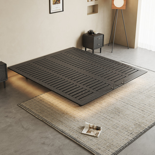 During the bedless solid wood suspended bed, modern simple white wax ...