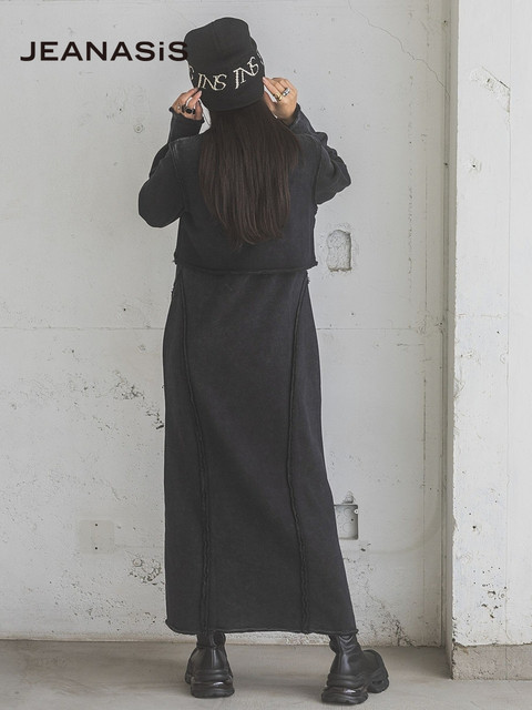 JEANASIS dress women's 2025 spring new fashion high collar splicing loose Japanese long skirt 286323