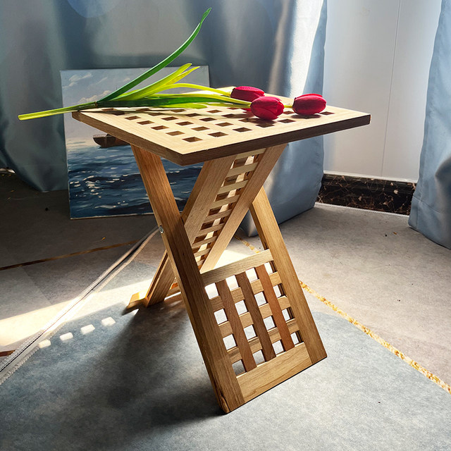 Solid wood folding coffee table pastoral grid portable ultra-small ...