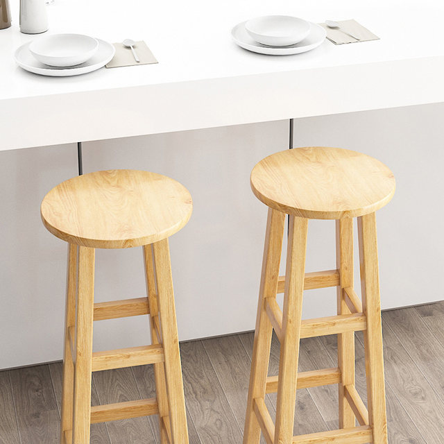 High stool solid wood round stool household wooden stool dining stool ...