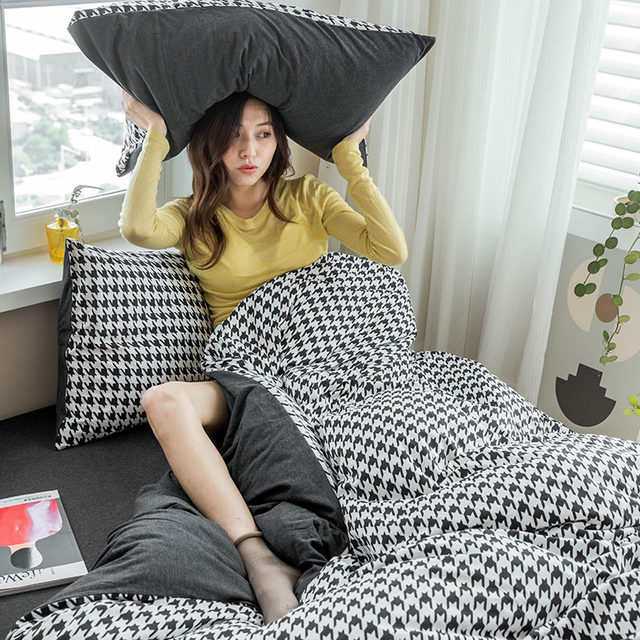 MUJI Tianzhu cotton four-piece set houndstooth knitted cotton printed ...