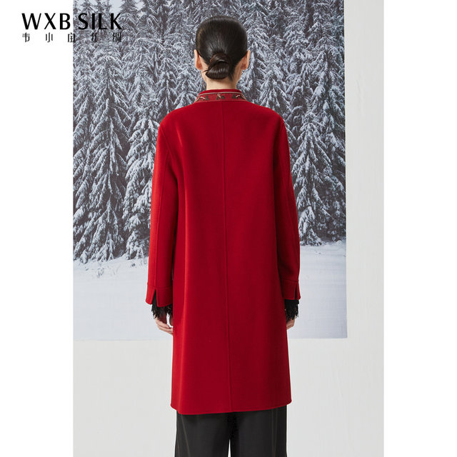 Wei Xiaobao printed medium-length women's woolen coat Chinese jacket ...