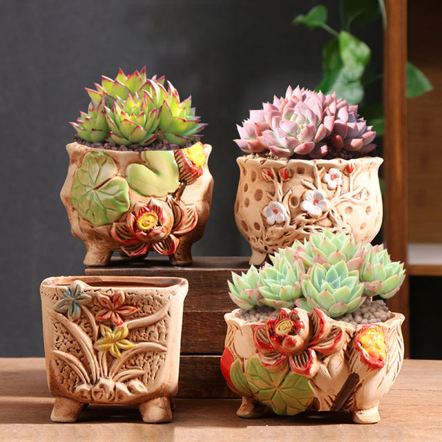 Lotus pond moonlight succulent flower pot home balcony red pottery ...