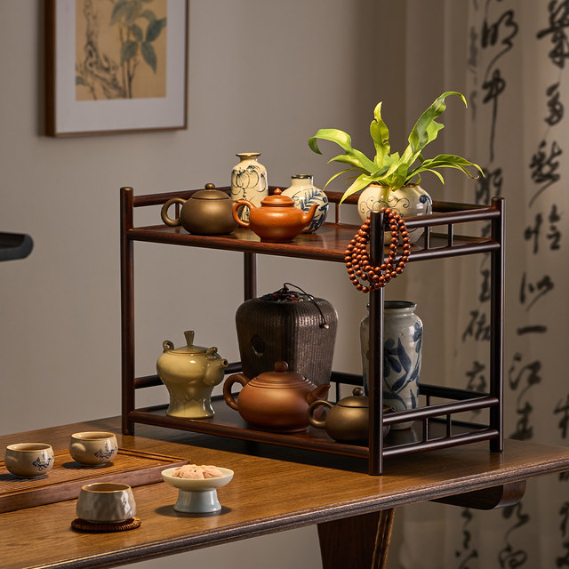 Chinese tea shed office Bogu rack double-layer teacup rack teapot rack ...