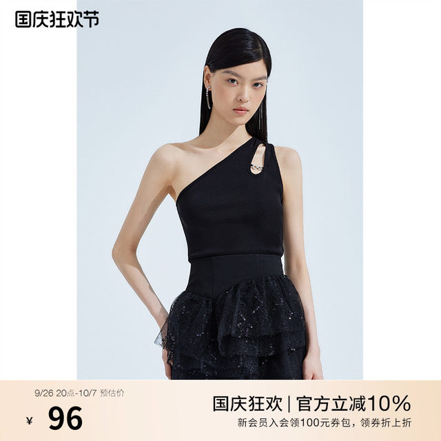 ochirly Ou Shili oblique shoulder hollow vest T-shirt women 2023 new ...