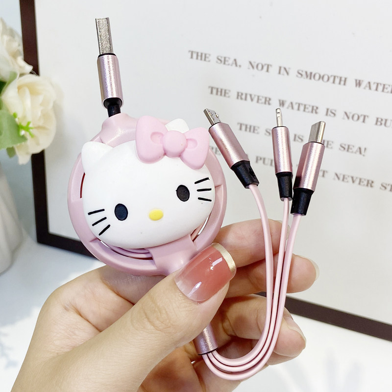 Three-in-one data cable car retractable portable cute female suitable ...