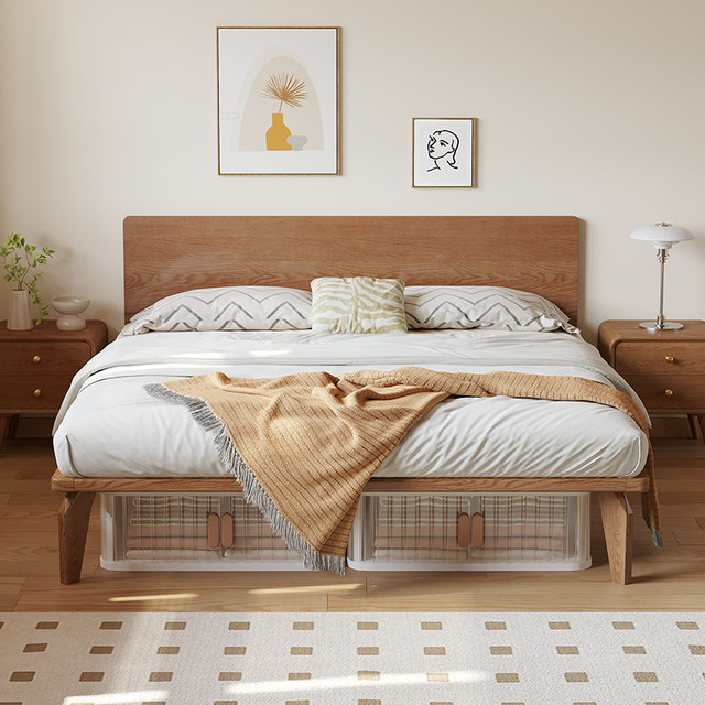 Ultra-thin bedside solid wood bed small apartment log style high-legged ...