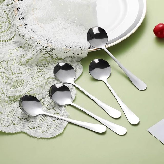 Stainless steel spoon thickened Chinese Western food Korean round head ...