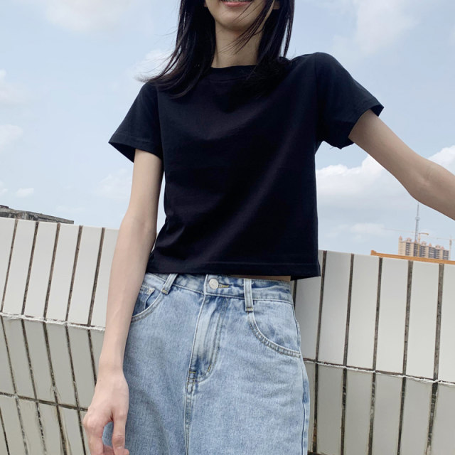 New Korean version short navel-exposed short-sleeved T-shirt for women ...