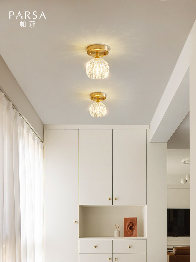 Pasha Copper Crystal Ceiling Light - Modern Aisle & Balcony Lighting