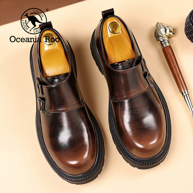 Kangaroo leather shoes men summer business formal casual shoes brown ...