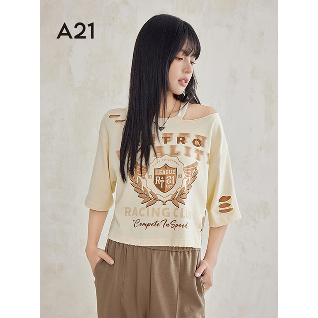 A21 American short-sleeved T-shirt women's summer new hole-printed ...