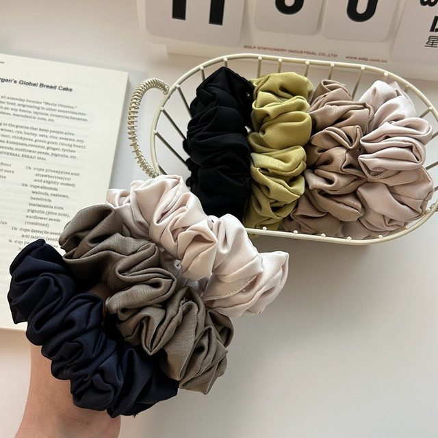 Raffia/Solid color pleated satin large intestine hair ring high ...