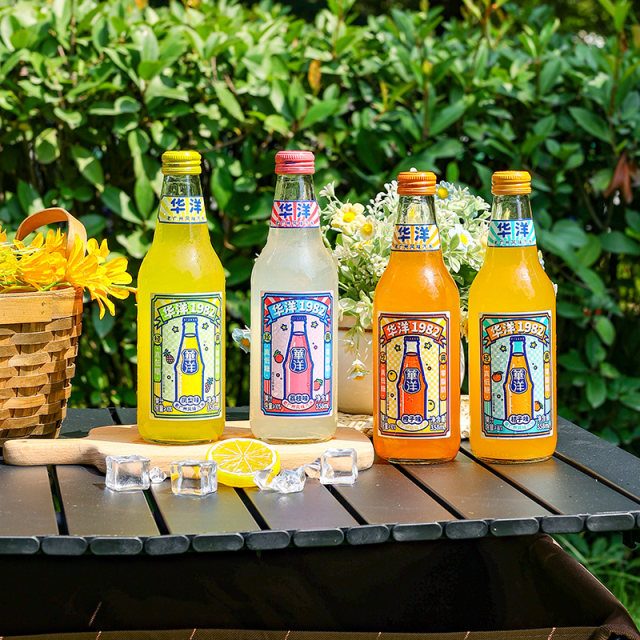Huayang 1982 soda carbonated drink 358ml combination set glass bottle orange lime juice old ...