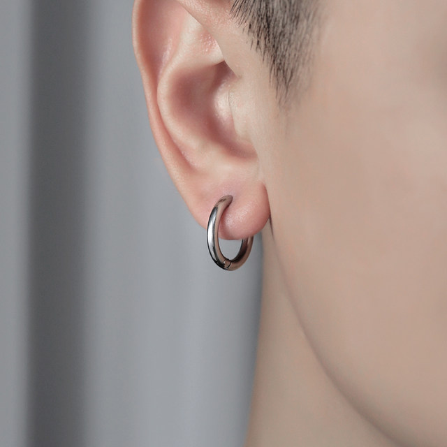 Plain ring earrings for men's silver new trendy fashion earrings versatile black earrings gold ...