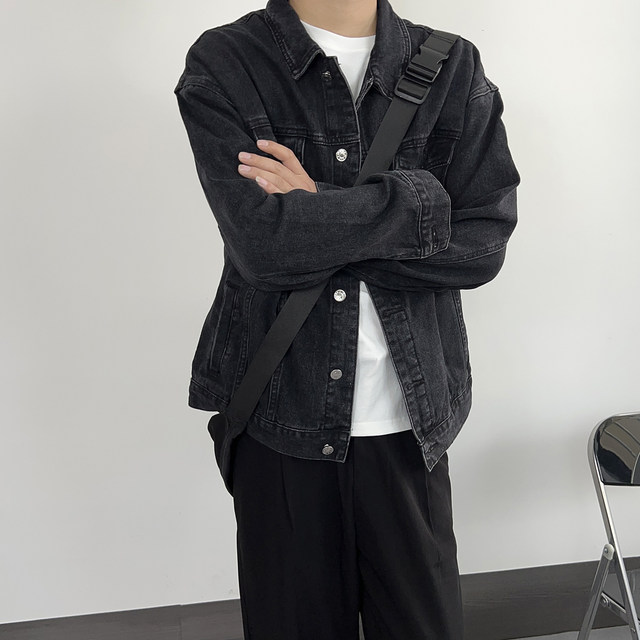 ZHID black denim jacket men's spring and autumn high-end handsome work ...