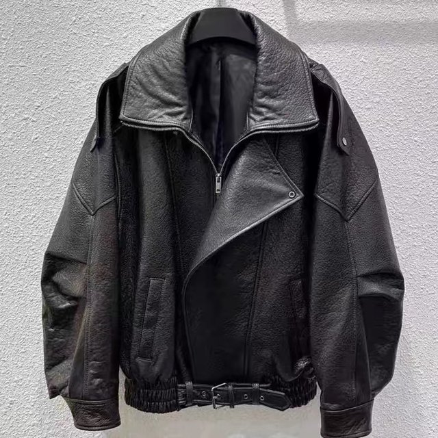 Haining Genuine Leather Motorcycle Jacket Women's High-End Bubble ...