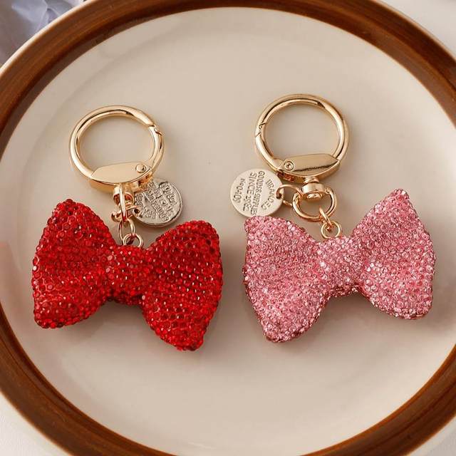 European and American full diamond bows car keychain Creative small tag ...