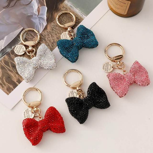 European and American full diamond bows car keychain Creative small tag ...