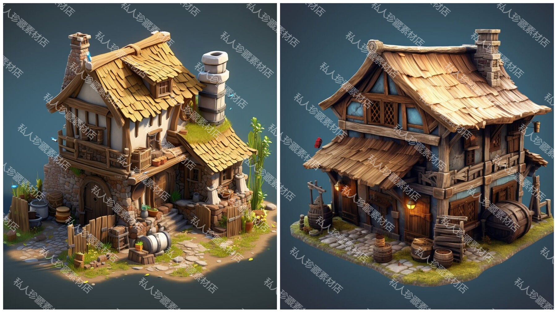 280 Stylized Medieval Cartoon Countryside Wooden House Scene Reference ...