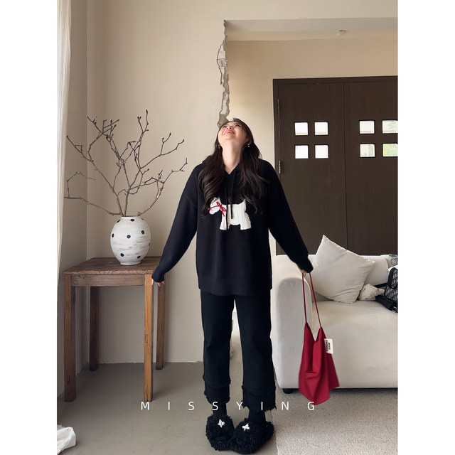 Ms. Ying's winter casual puppy hooded sweater slightly fat mm sweater ...