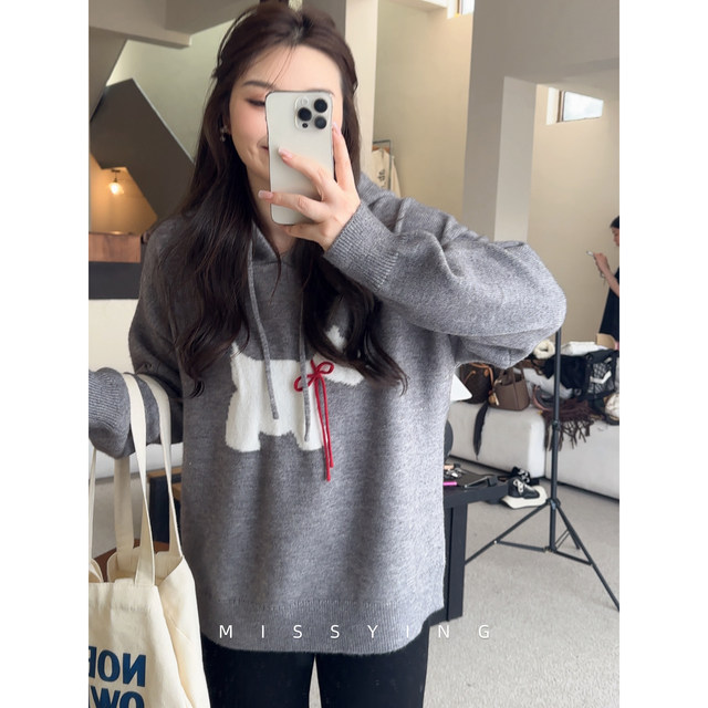 Ms. Ying's winter casual puppy hooded sweater slightly fat mm sweater ...