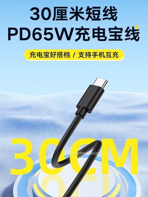 Dual type-c data cable power bank short-term PD fast charging 65W ...
