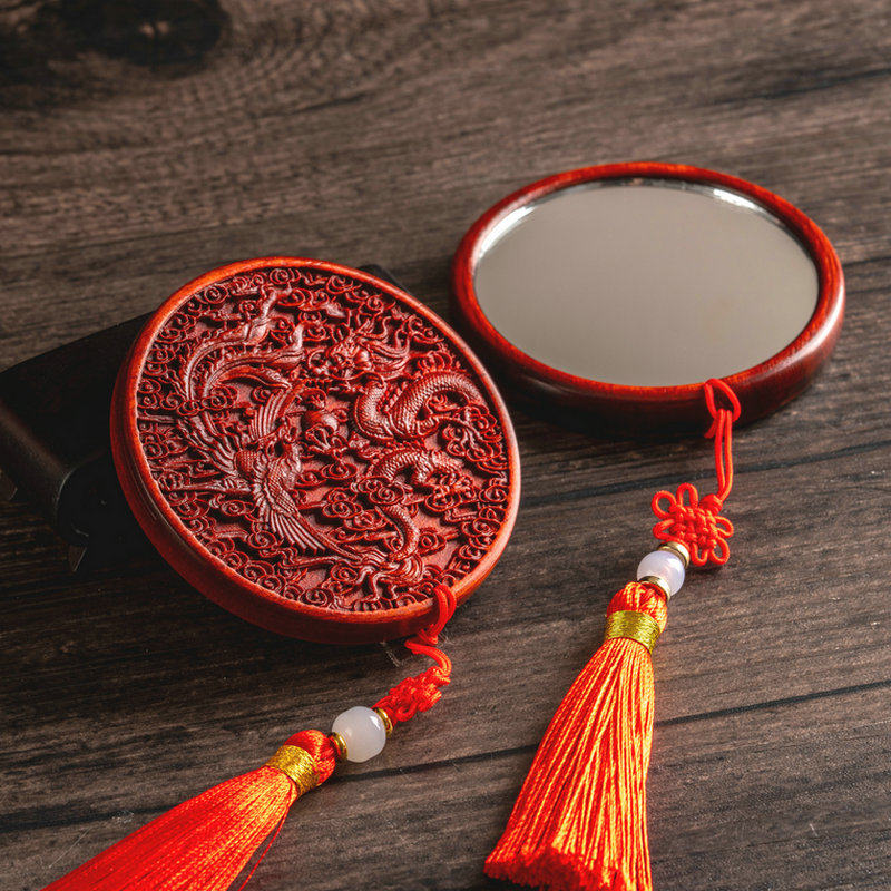 Chinese Retro Sandalwood Small Mirror Red Sandalwood Round Portable ...