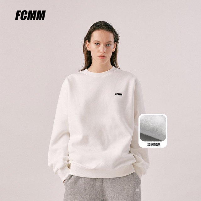 FCMM autumn and winter tide brand round neck sweater plus velvet simplicity casual sports couple ...