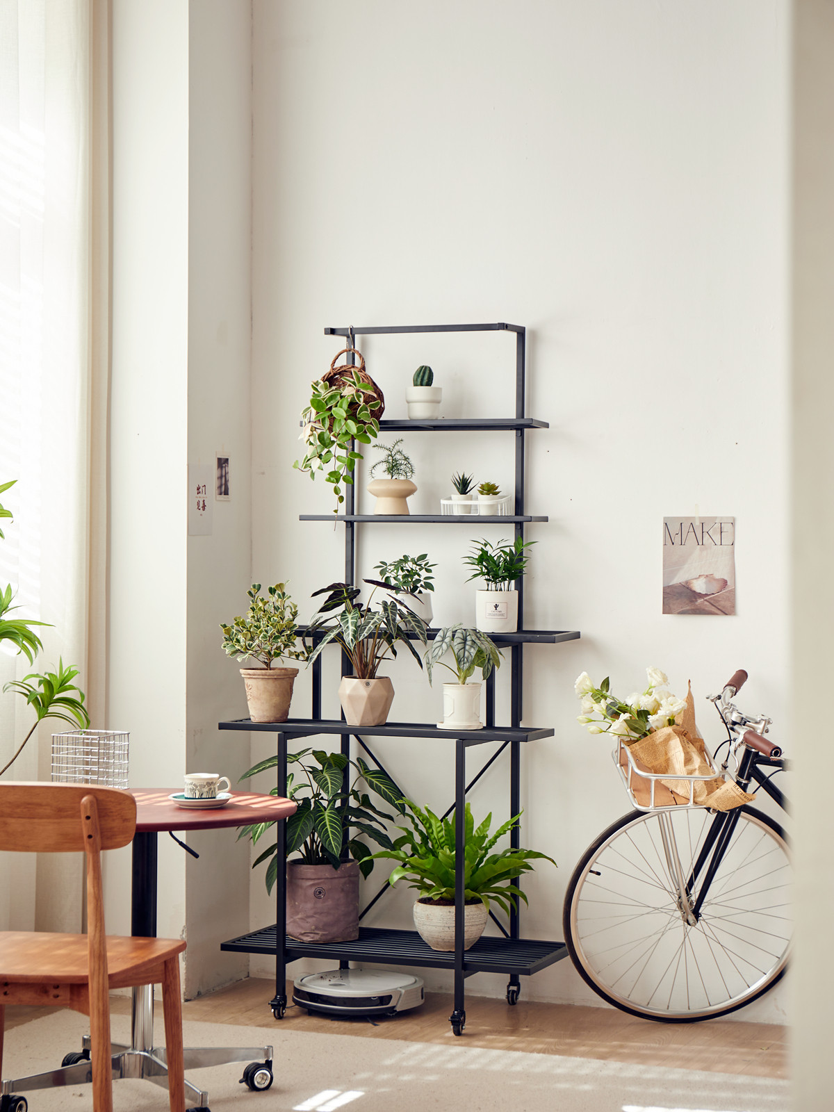 Balcony multi-layer movable flower rack with wheels, floor-standing ...