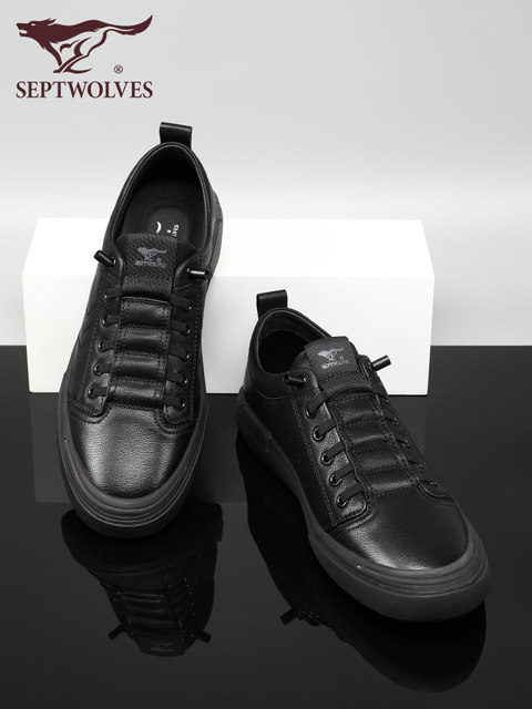 Septwolves Men's Shoes Black Casual Sneakers Autumn New Genuine Leather ...