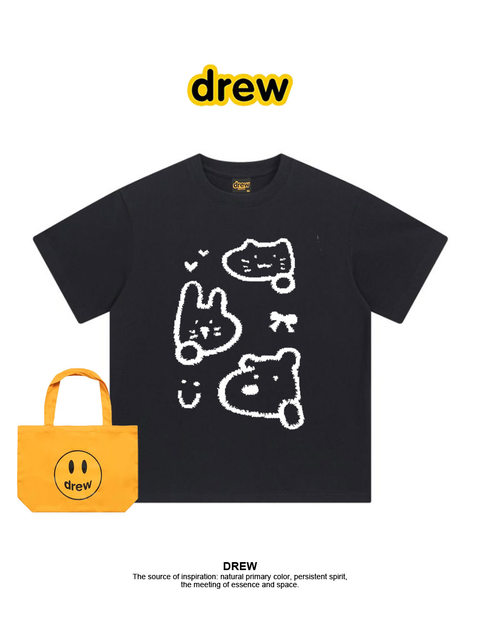 Drew smiley face line rabbit printed short-sleeved T-shirt in summer ...