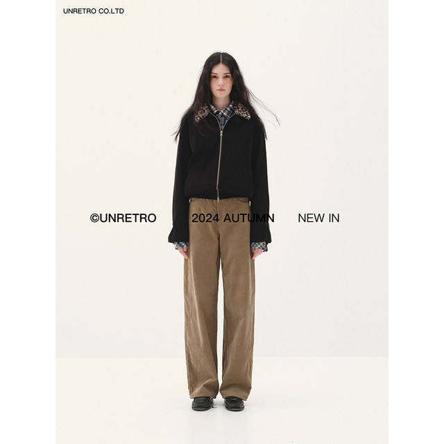 Unretro Core Velvet Leopard Wool Wool Collar Jacket Female Spring and Autumn American retro ...