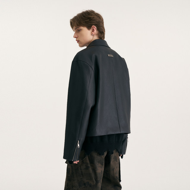 HeartBoon Protein Leather Lapel Jacket 2024 Autumn New American Retro ...