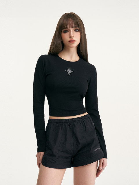 HeartBoon hot girl short tight slimming long-sleeved T-shirt women 2024 ...