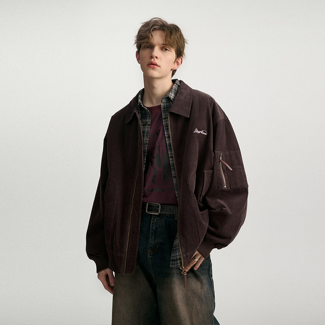 HeartBoon workwear American retro corduroy lapel flight jacket jacket ...