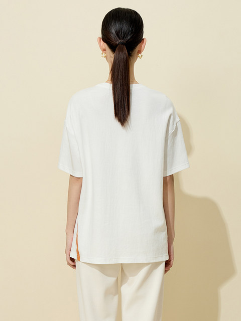 Ma Tiannu White Cotton Basic T -shirts T -shirt Rounder Falling ...