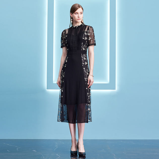 Ma Tiannu 2024 Summer new black stand -up embroide